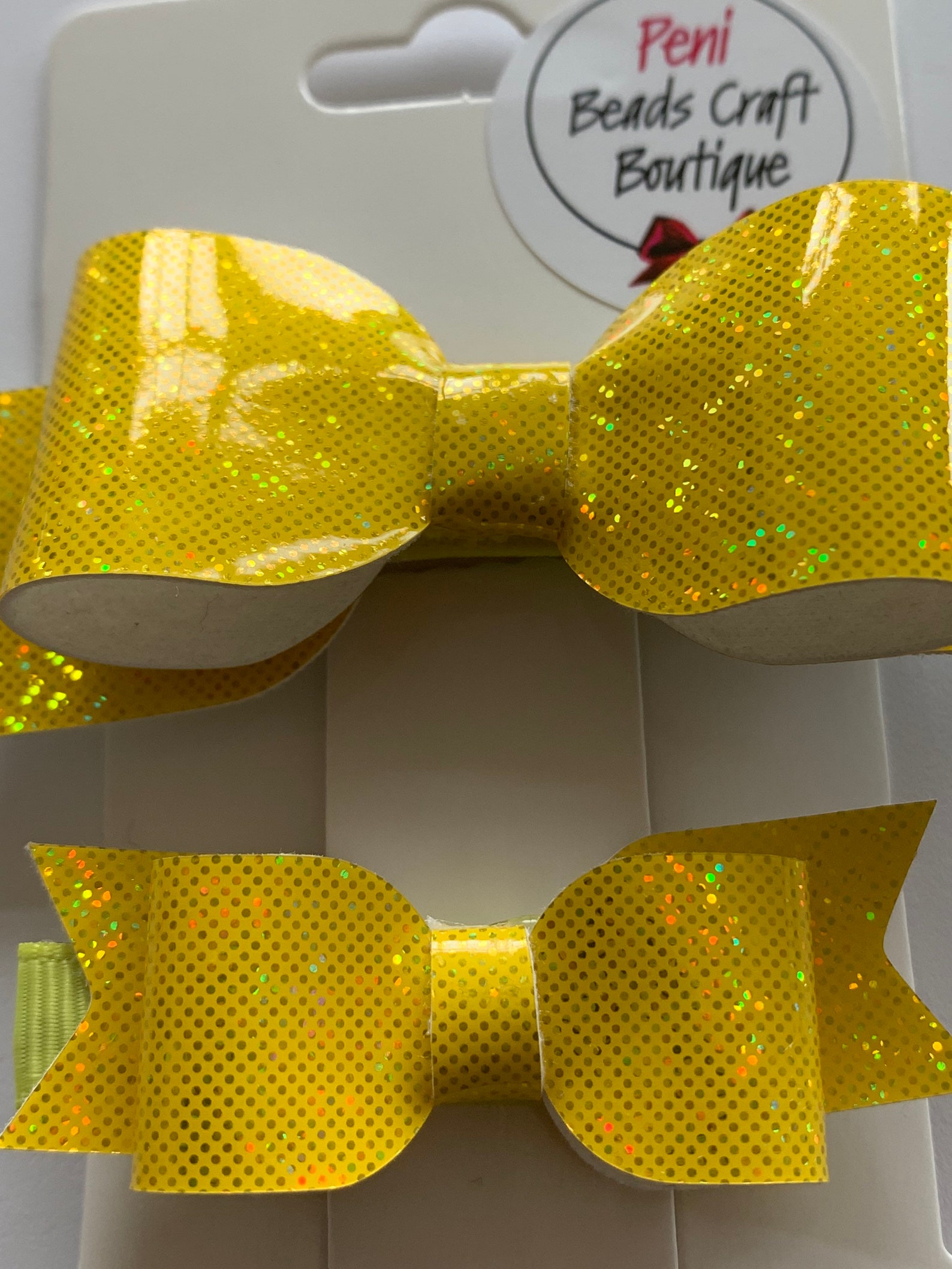 Sets of of yellow and sparkly gold leather bow. | Etsy