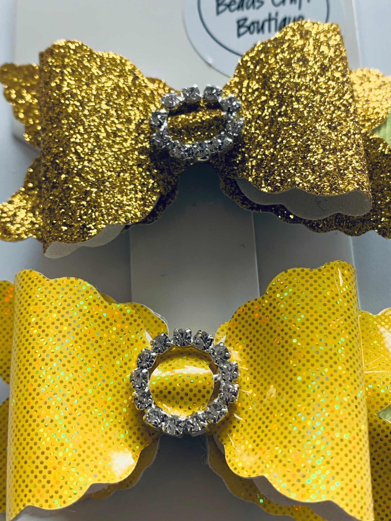 Sets of of yellow and sparkly gold leather bow. | Etsy