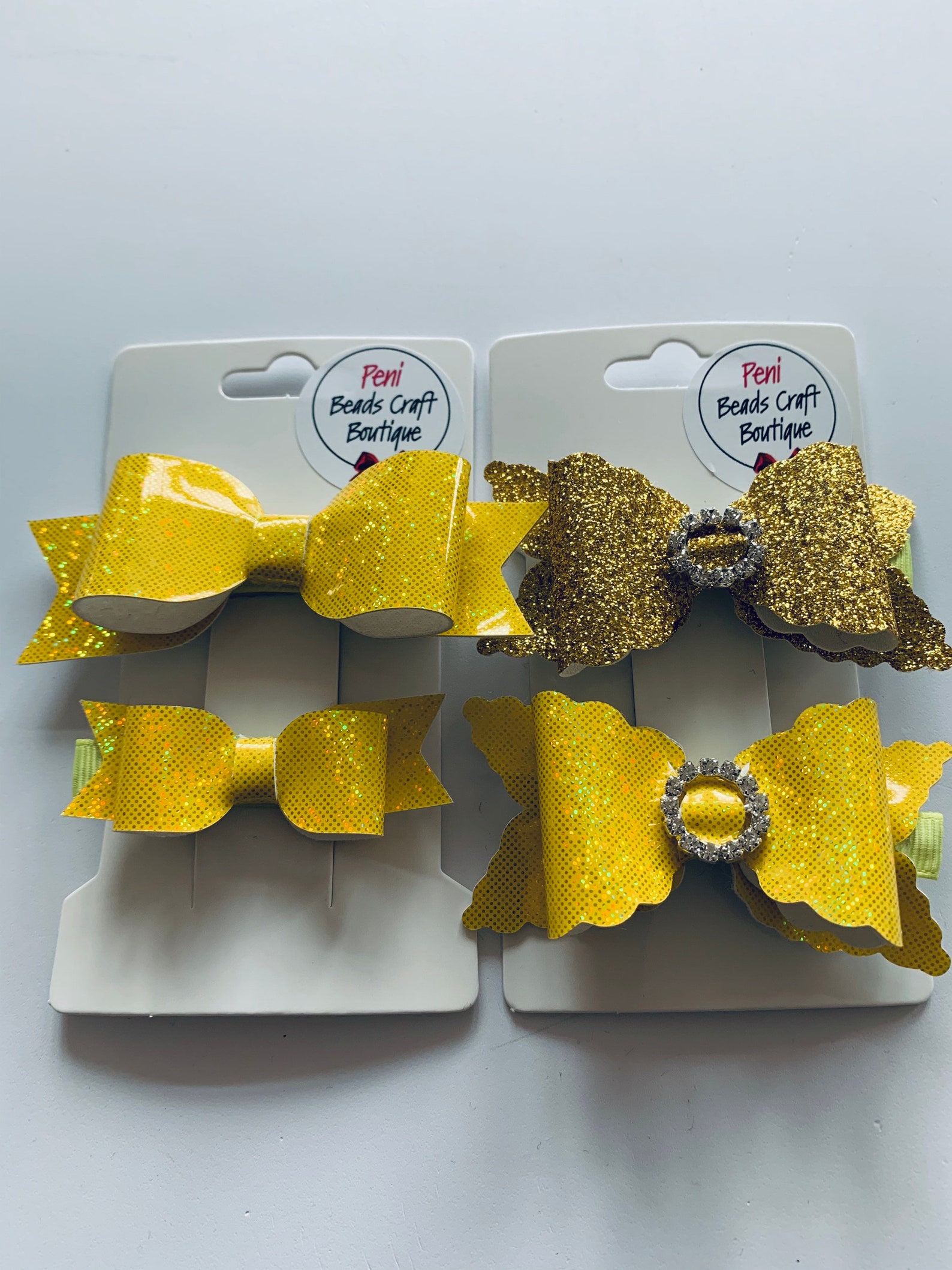 Sets of of yellow and sparkly gold leather bow. | Etsy