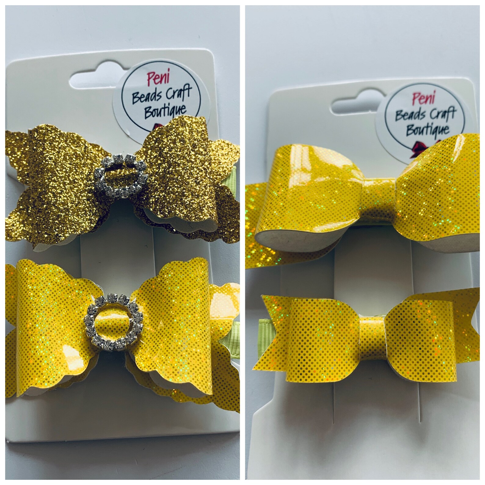 Sets of of yellow and sparkly gold leather bow. | Etsy
