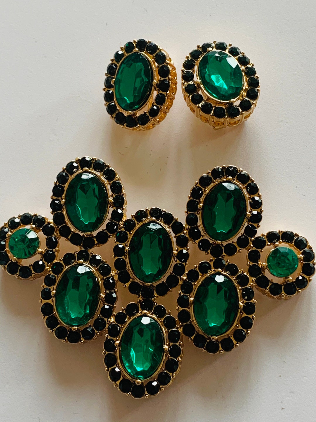 Emerald Green and Gold Connector With Matching Earrings - Etsy