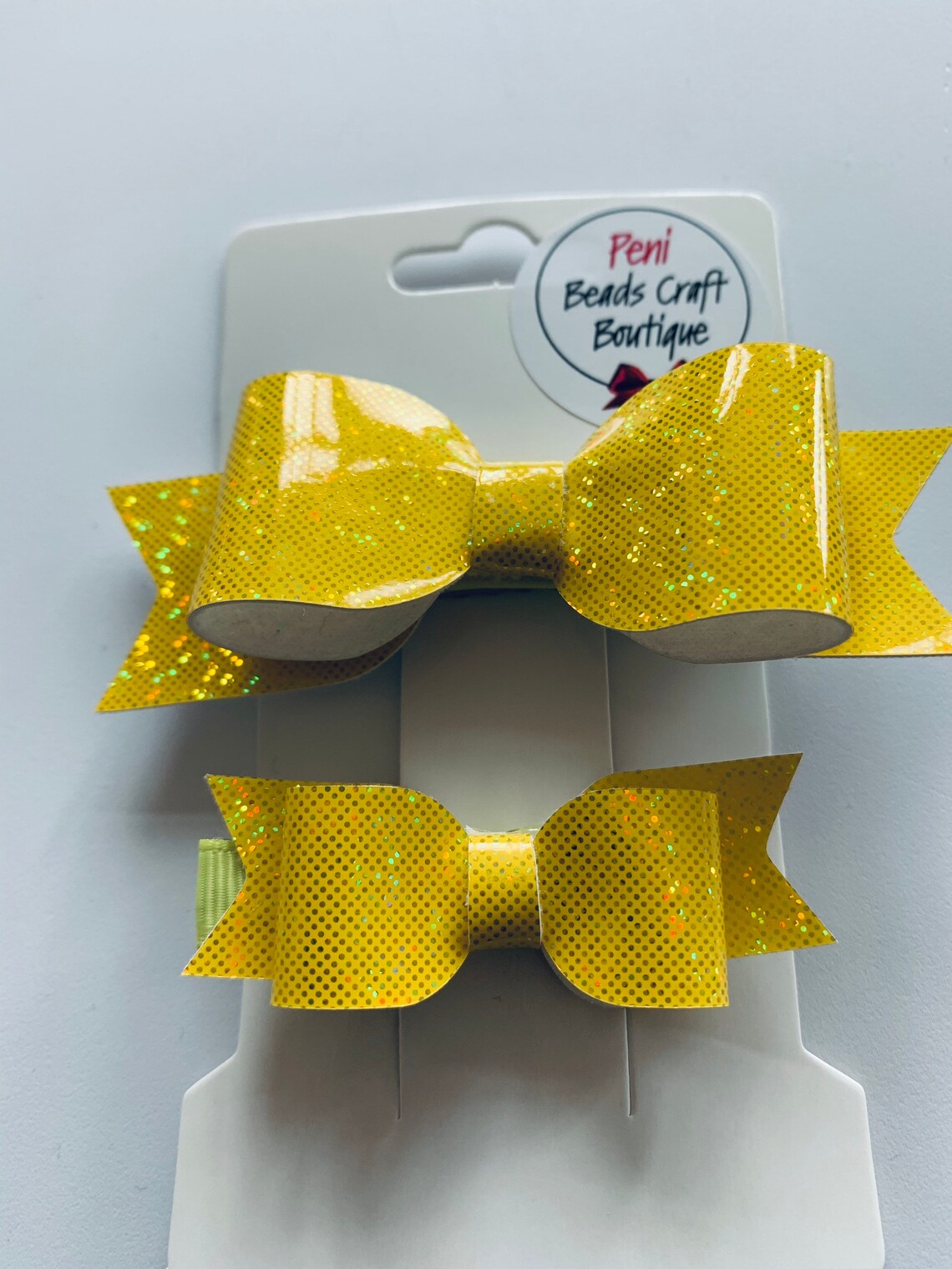 Sets of of yellow and sparkly gold leather bow. | Etsy