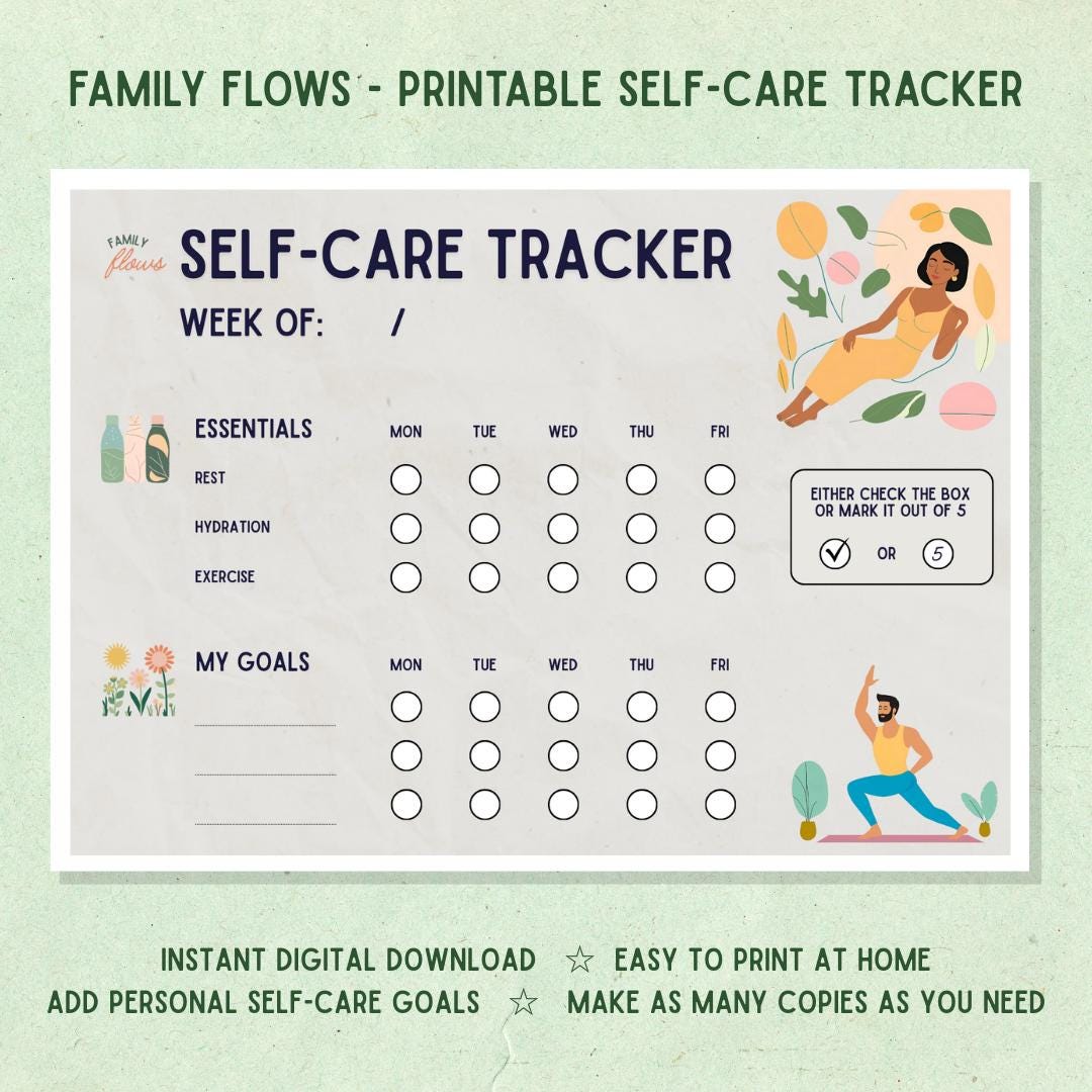 Cute Self-care Tracker Printable - "family Flows" - A4 & Letter Sizes ...