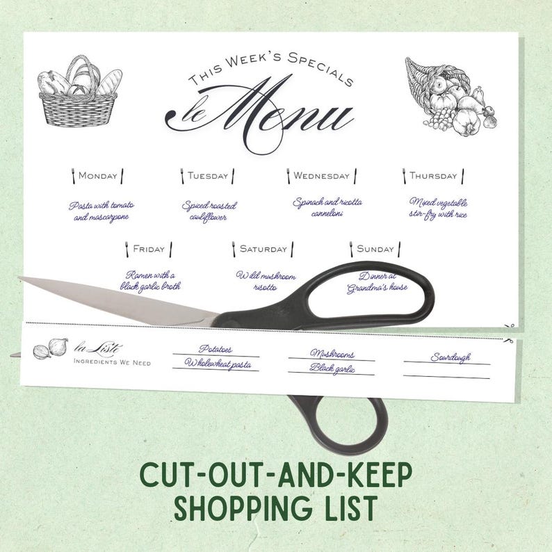 Classy Weekly Meal Planner Printable - "le Menu" - A4 & Letter Sizes ...