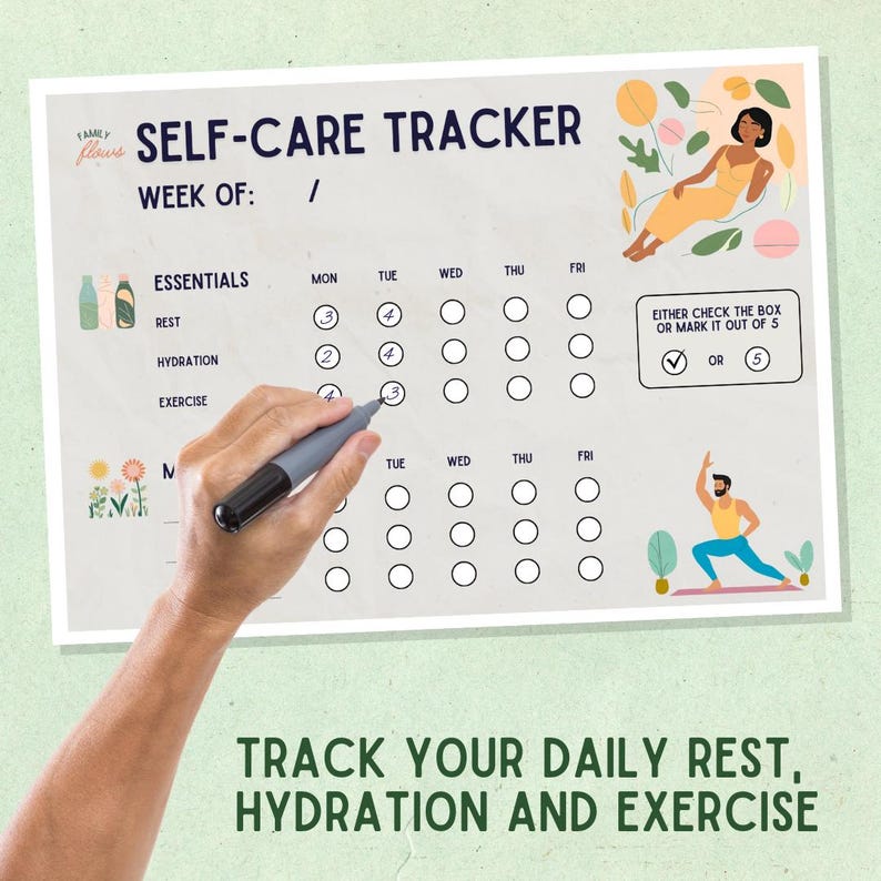 Cute Self-care Tracker Printable - "family Flows" - A4 & Letter Sizes ...