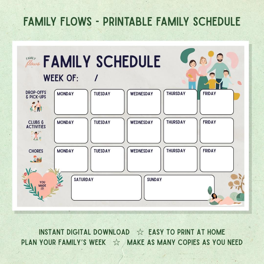 Cute Family Schedule Printable - "family Flows" - A4 & Letter Sizes ...