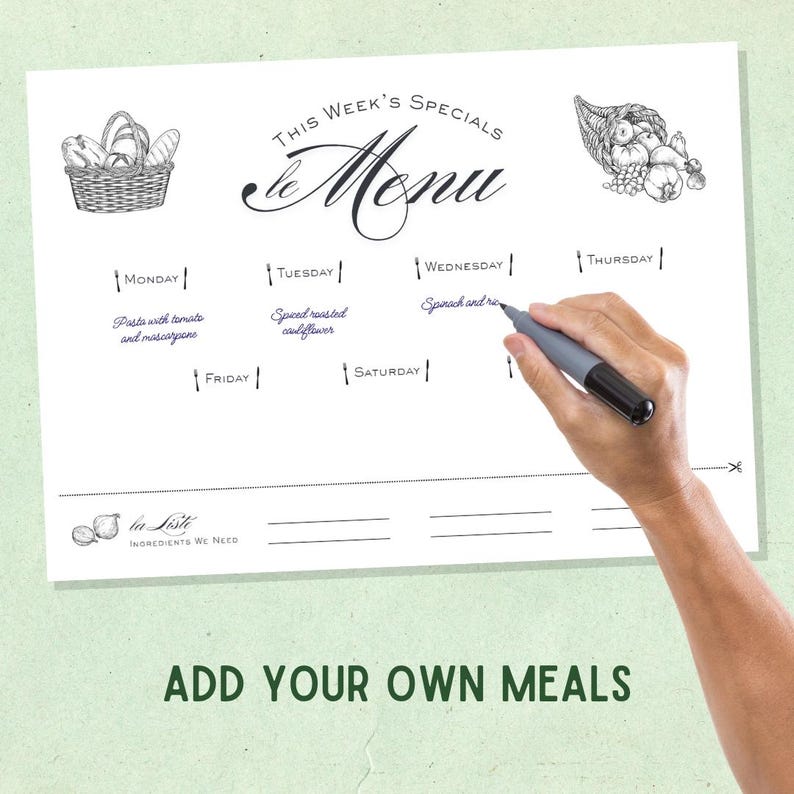 Classy Weekly Meal Planner Printable - "le Menu" - A4 & Letter Sizes ...