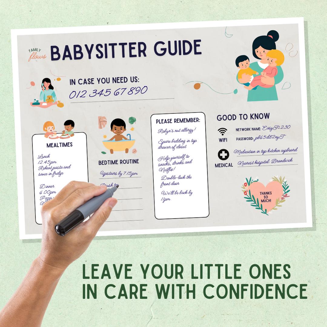 Cute Babysitter Guide Printable - "family Flows" - A4 & Letter Sizes ...