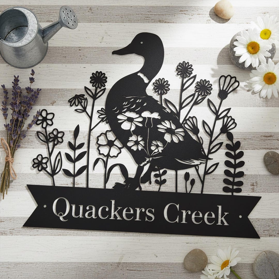 Personalized Duck Farm Sign Decor, Custom Duck Flower Metal Sign, Duck ...