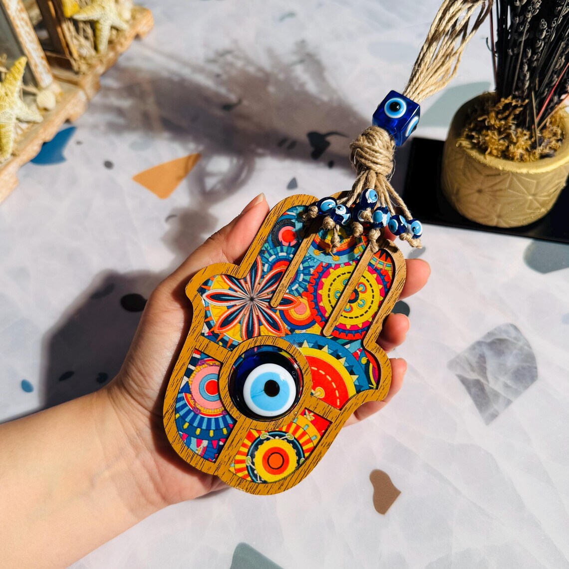 Handmade Fatima Hand Evil Eye Wall Hanging: Turkish Nazar Charm - Etsy