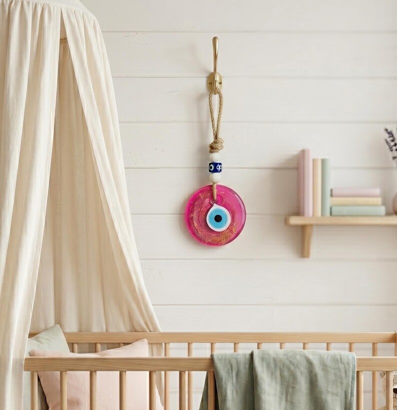 Pink Evil Eye Wall Hanging: Glitter Glass Nazar, Turkish Boho Decor - Etsy