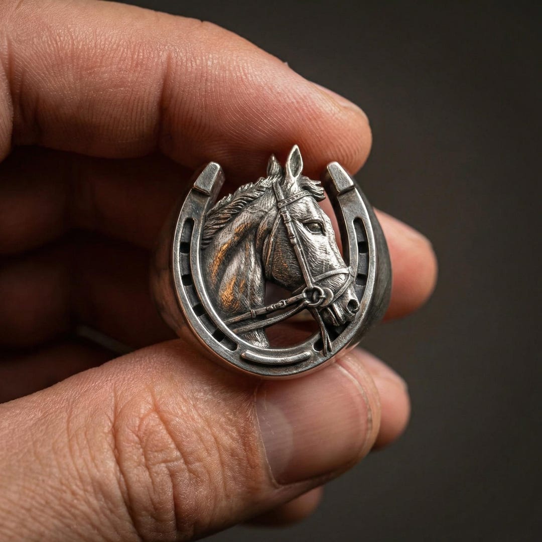 Horse Shoe Ring 925 Silver – Horse Head Ring – Vintage Mens Ring ...