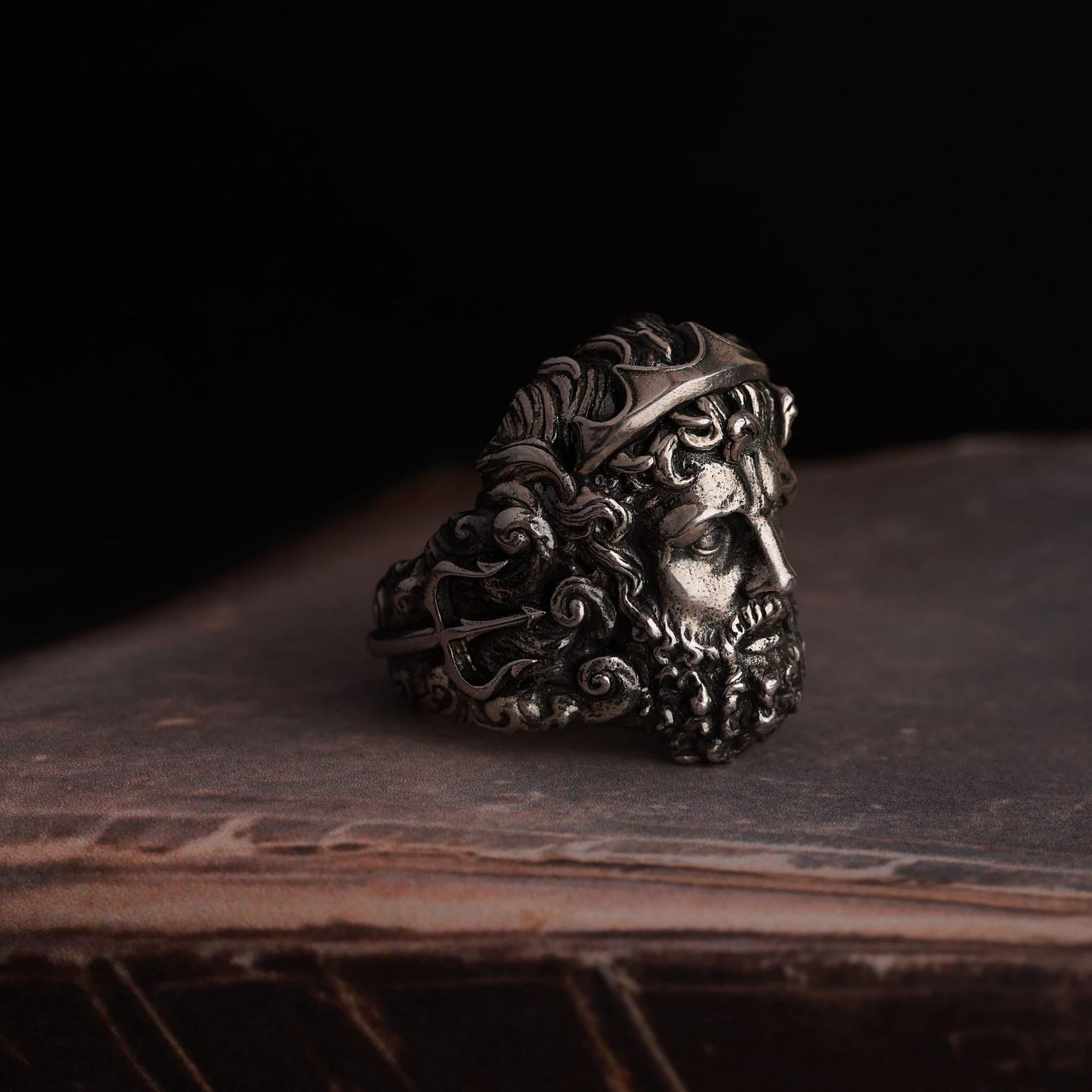 Poseidon Sea God Greek Mythology Ring, Ancient Goddess Ring in Oxidized ...