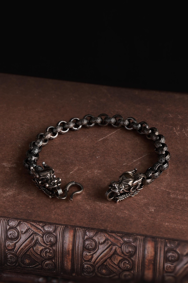 Oxidized Silver Dragon Chain Bracelet: Gothic Viking Jewelry Gift - Etsy