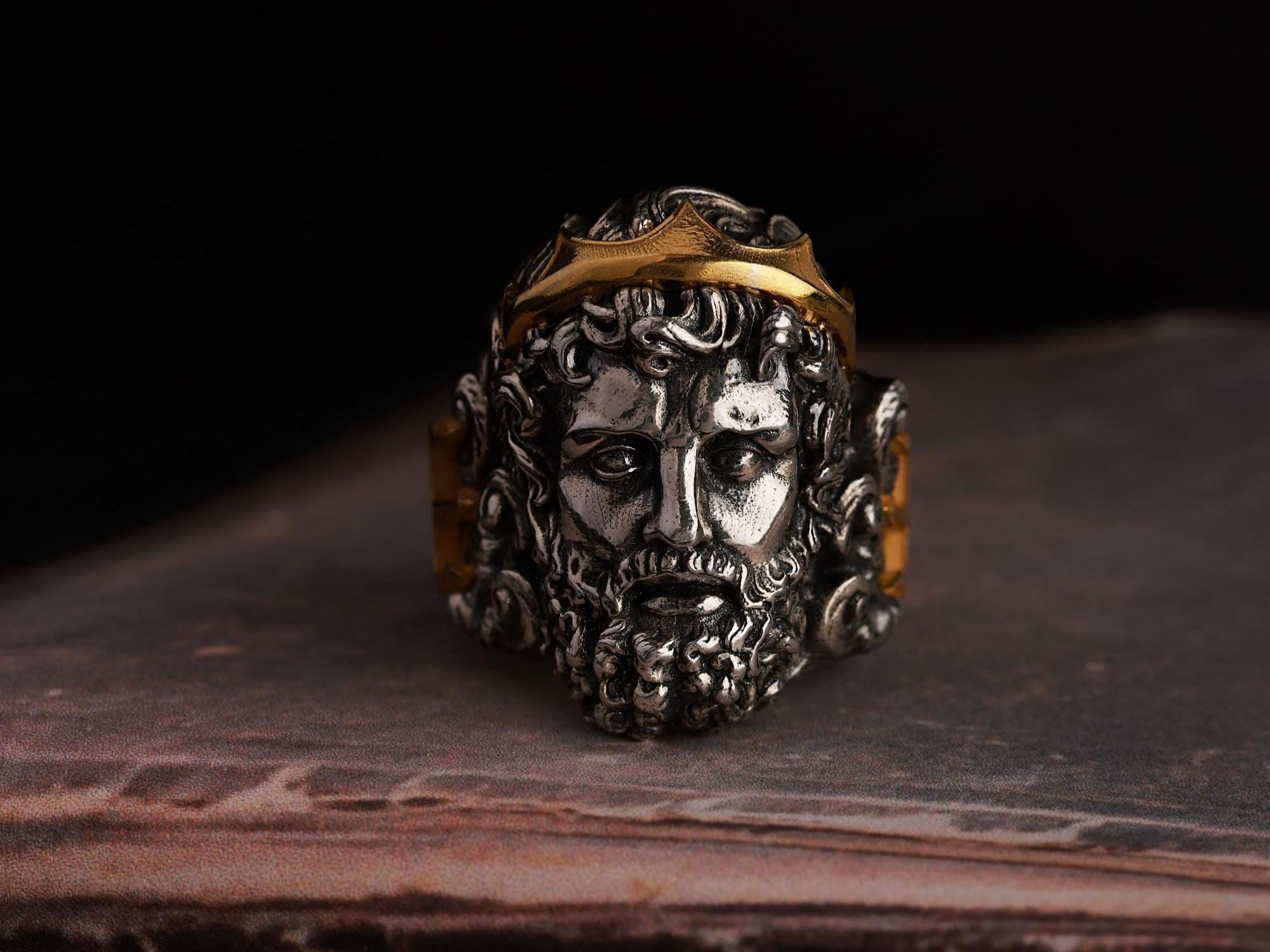 Poseidon Sea God Greek Mythology Ring, Ancient Goddess Ring in Oxidized ...