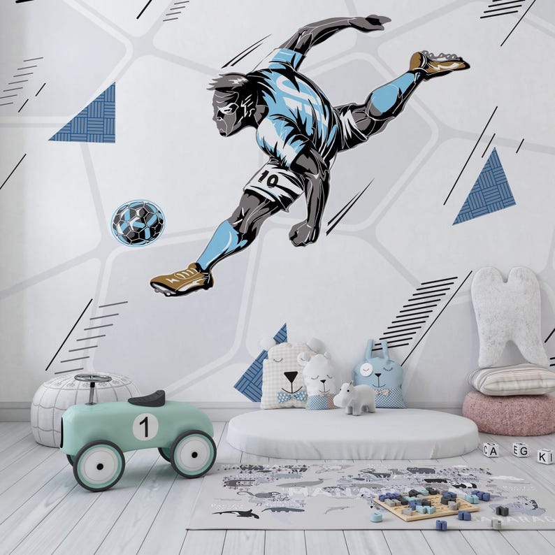 Football Player Shooting Goal Wallpaper Dynamic Sports Theme, Boys Room ...