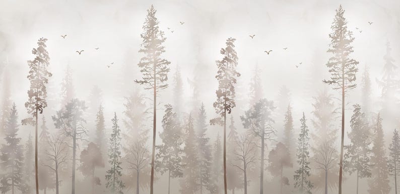 Beige Toned Watercolor Forest Wallpaper Serene Woodland Mural, Soft ...