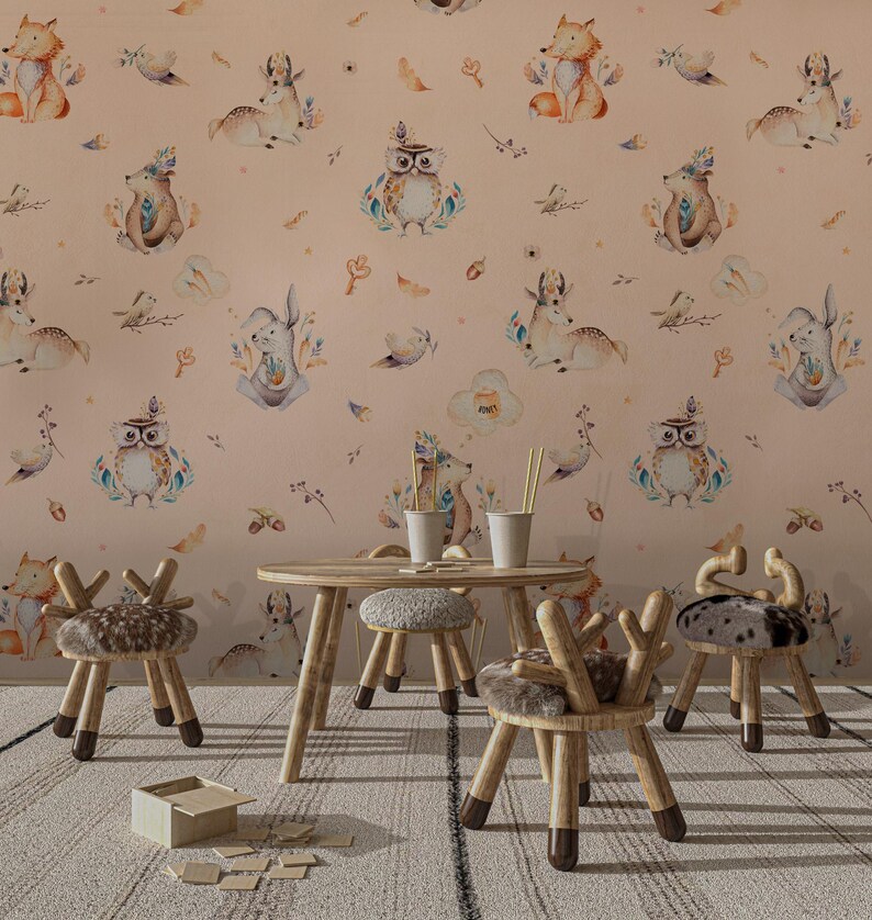 Soft Forest Animals in Pastels Wallpaper – Gentle Animal Mural With ...
