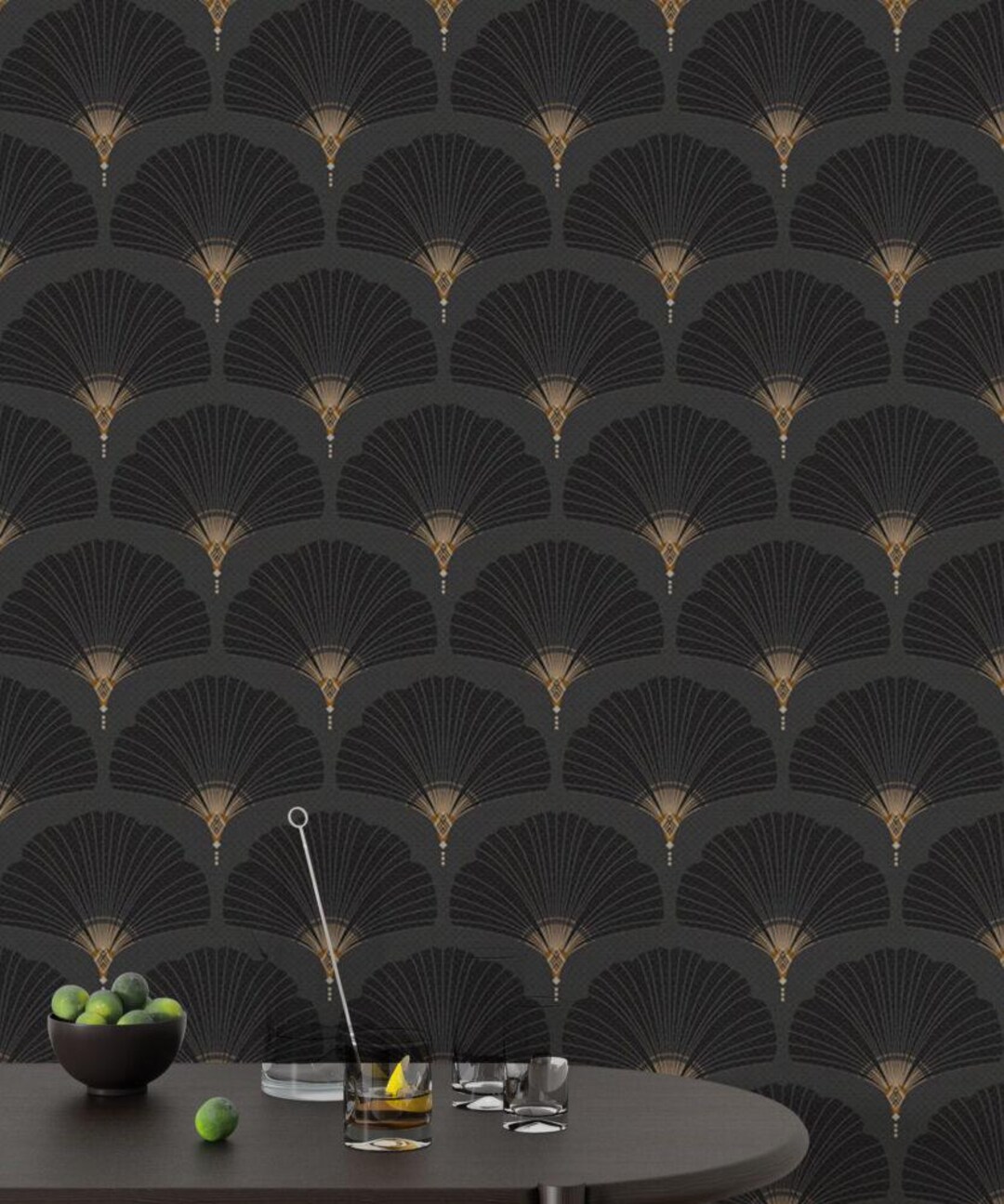 Black Fan Pattern Wallpaper Modern Geometric Art, Bold Design - Etsy