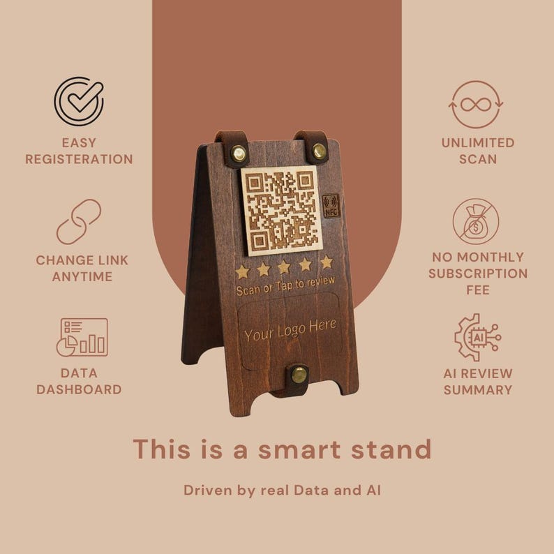 Business Customized Google Review Stand With NFC, 3D Qr Code, Engraved ...