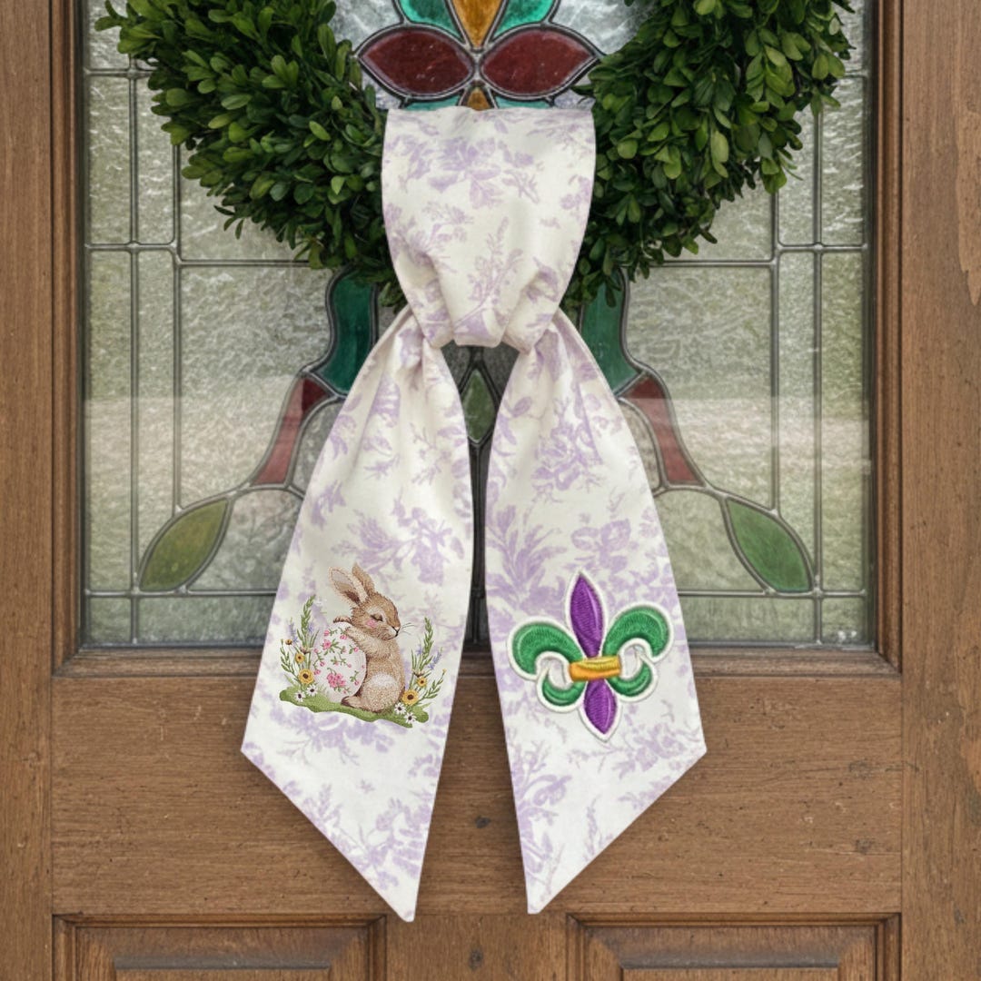 Personalized Spring Door Decor – Mardi Gras Easter Wreath Sash – Fleur ...