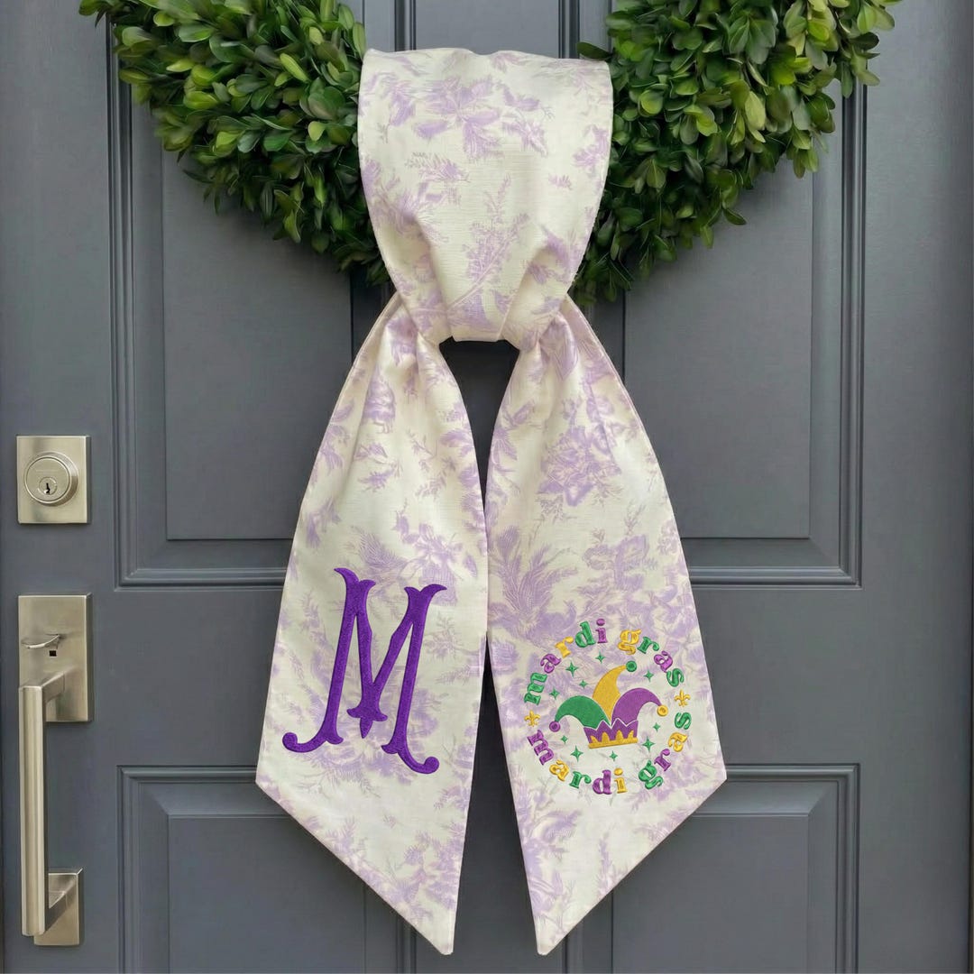 Mardi Gras Wreath Sash, Personalized Fleur-de-lis Design, Festive Fat ...