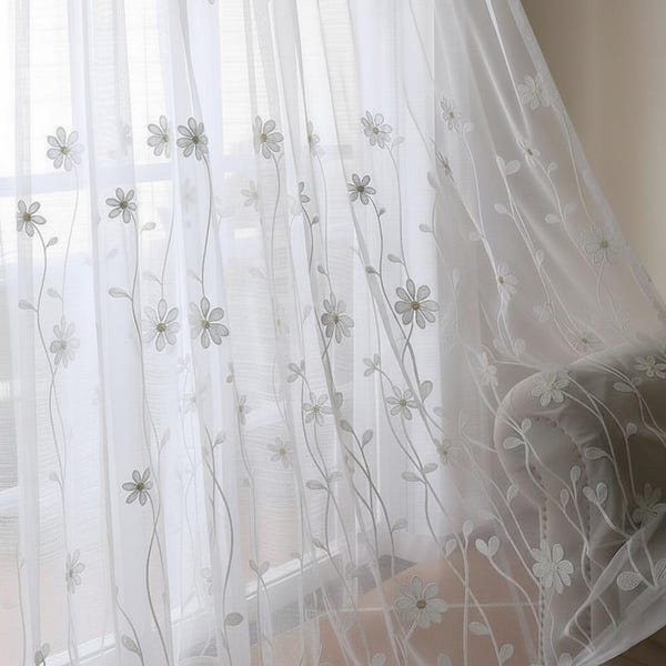 Embroidered Sheer Curtains - Etsy