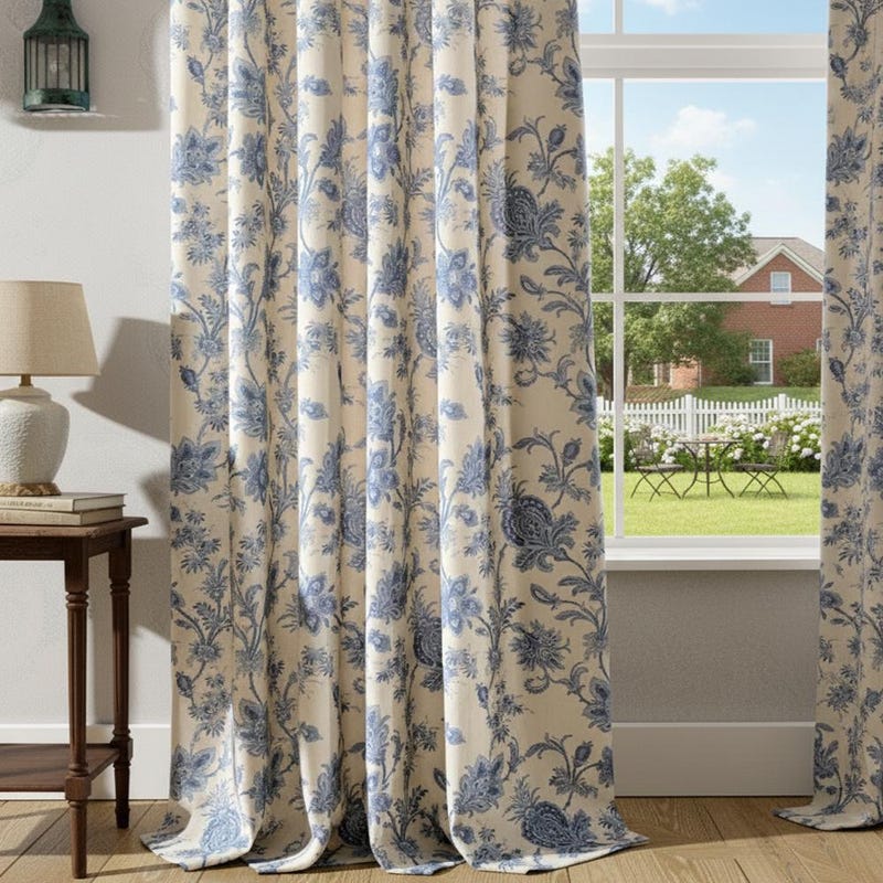 Floral Curtains With Blue - Etsy