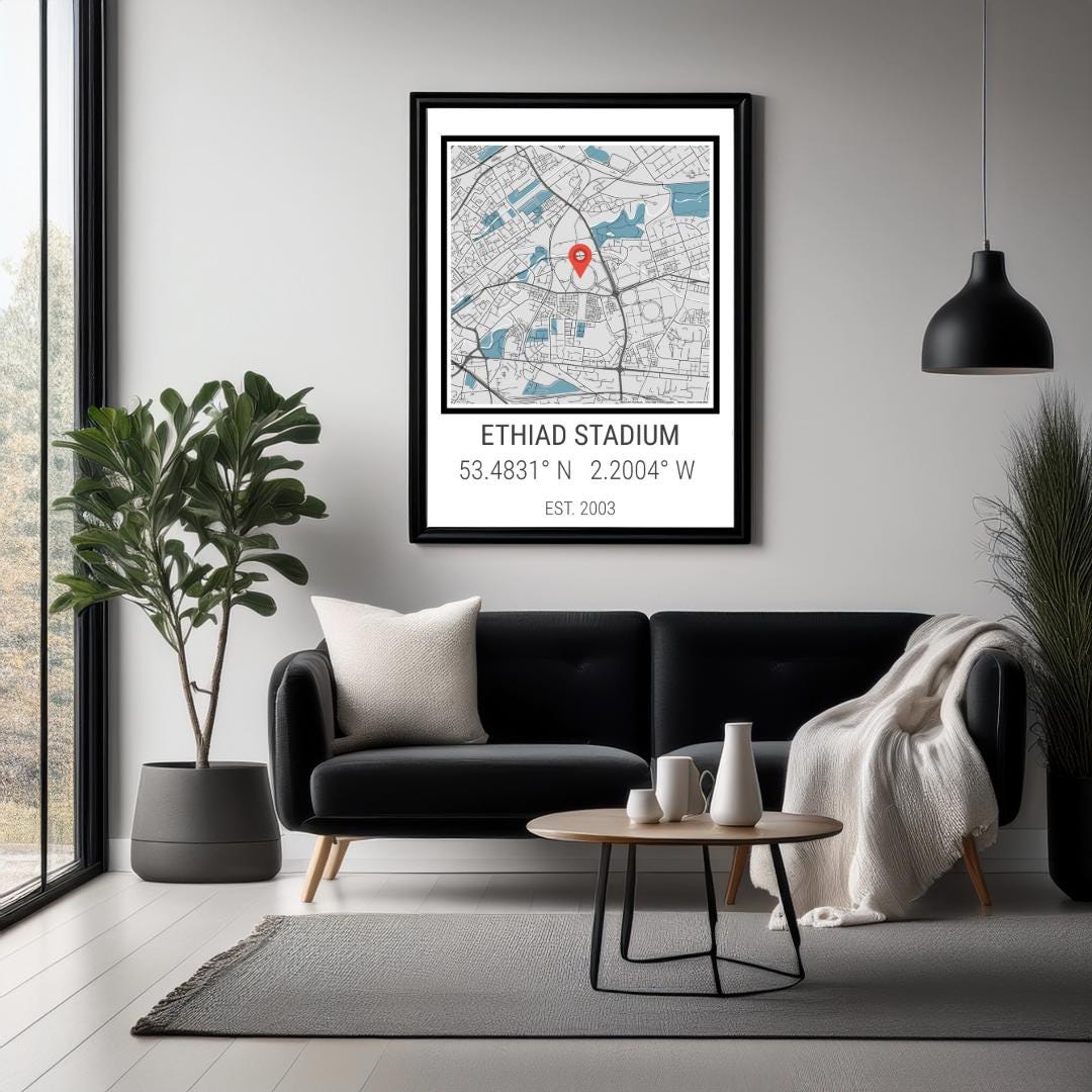Etihad Stadium Map Canvas | Manchester City Wall Art | Man City ...