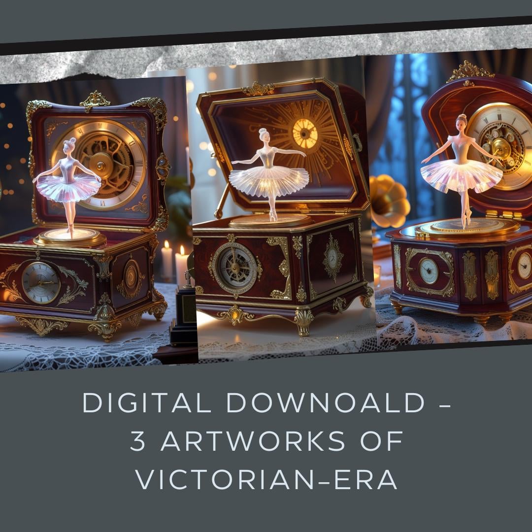 Victorian Music Box Art – 3 Digital Images – Elegant Mahogany Design ...