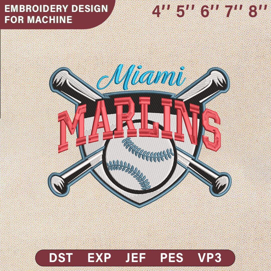 Miami Baseball Embroidery Design, Fan Logo Machine Embroidery File ...