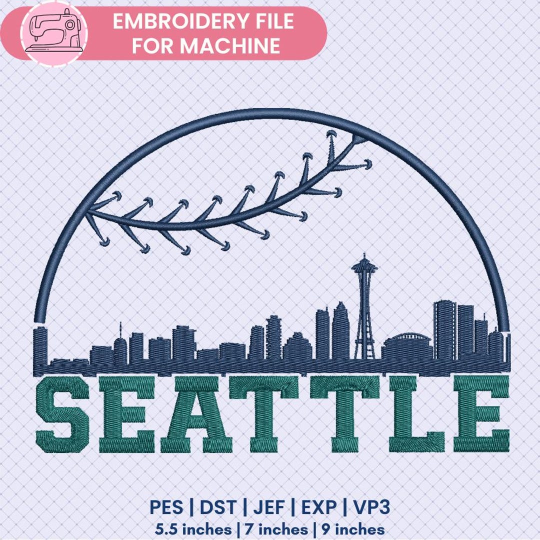 Seattle Skyline Embroidery Design With Baseball Arch, Baseball ...