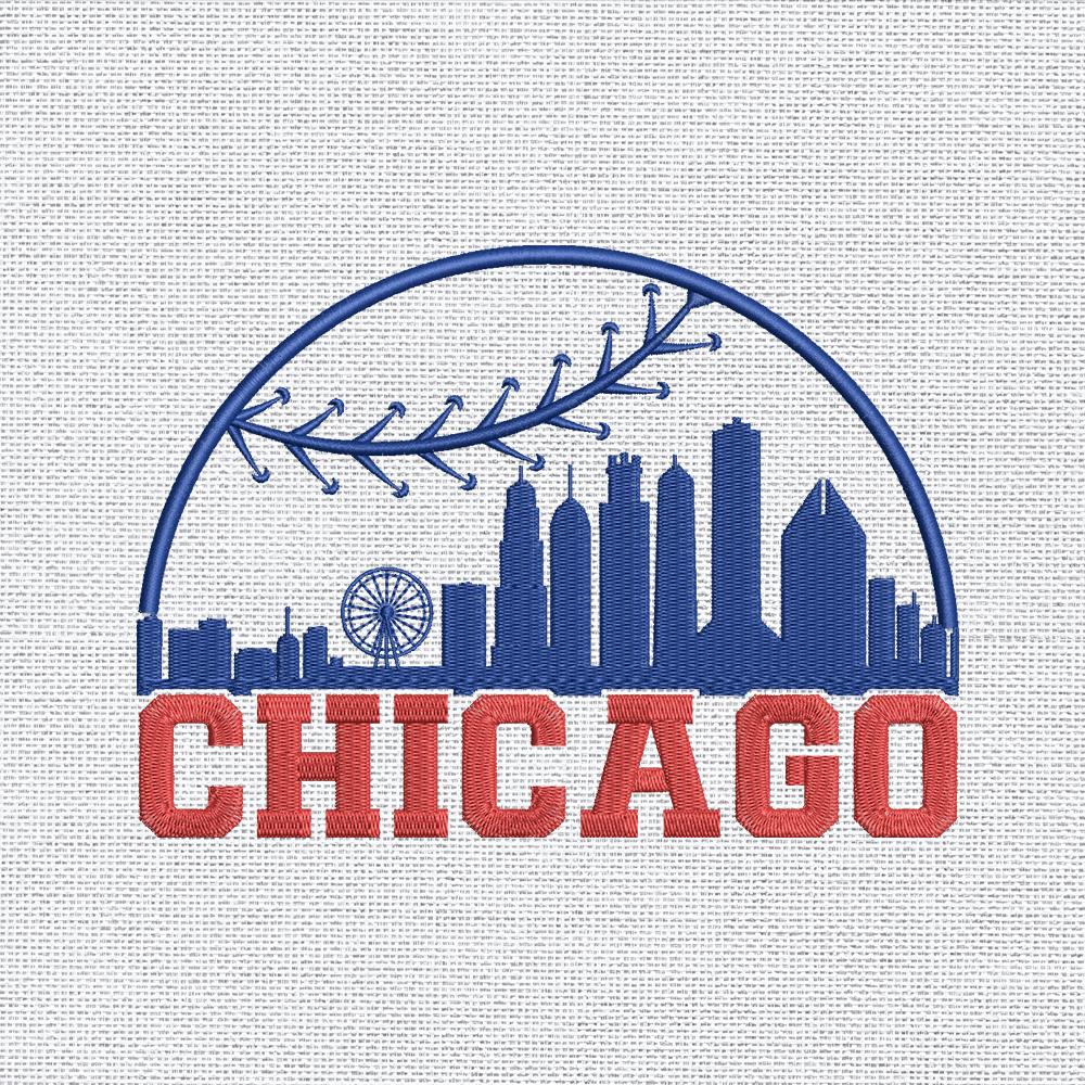 Chicago Skyline Embroidery Design With Baseball Arch, Baseball ...