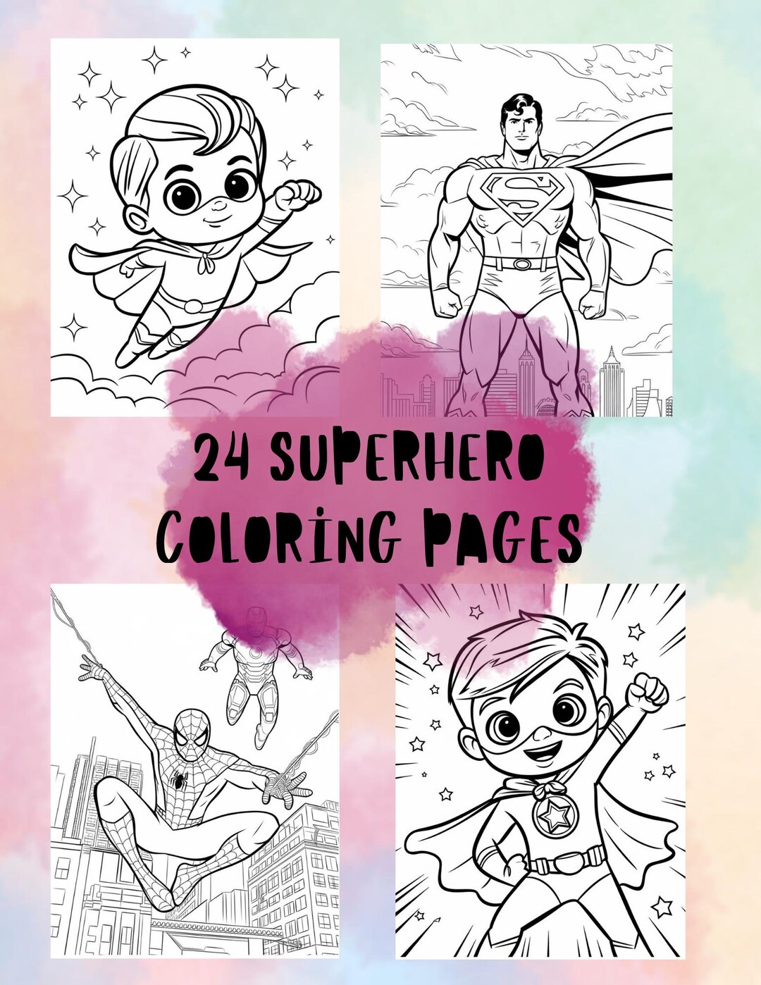 Superhero Coloring Pages – 24 Printable PDF Sheets for Kids – Fun Super ...