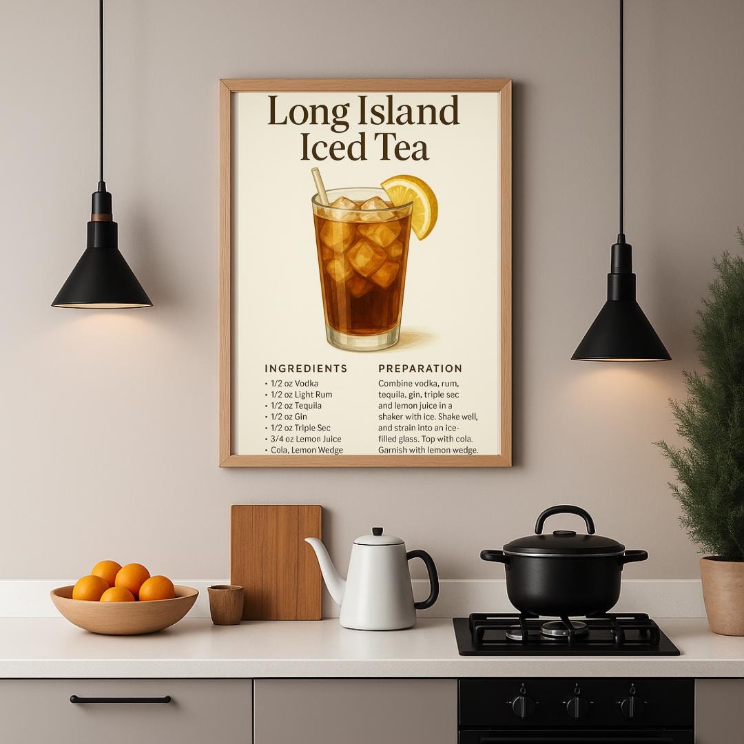 Long Island Iced Tea Poster – Minimalist Recipe Print – Digital Bar ...