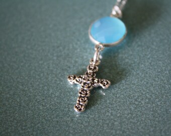 Mixed Metal Stamped Hammered Cross with Coin Pearl and Cross | Etsy