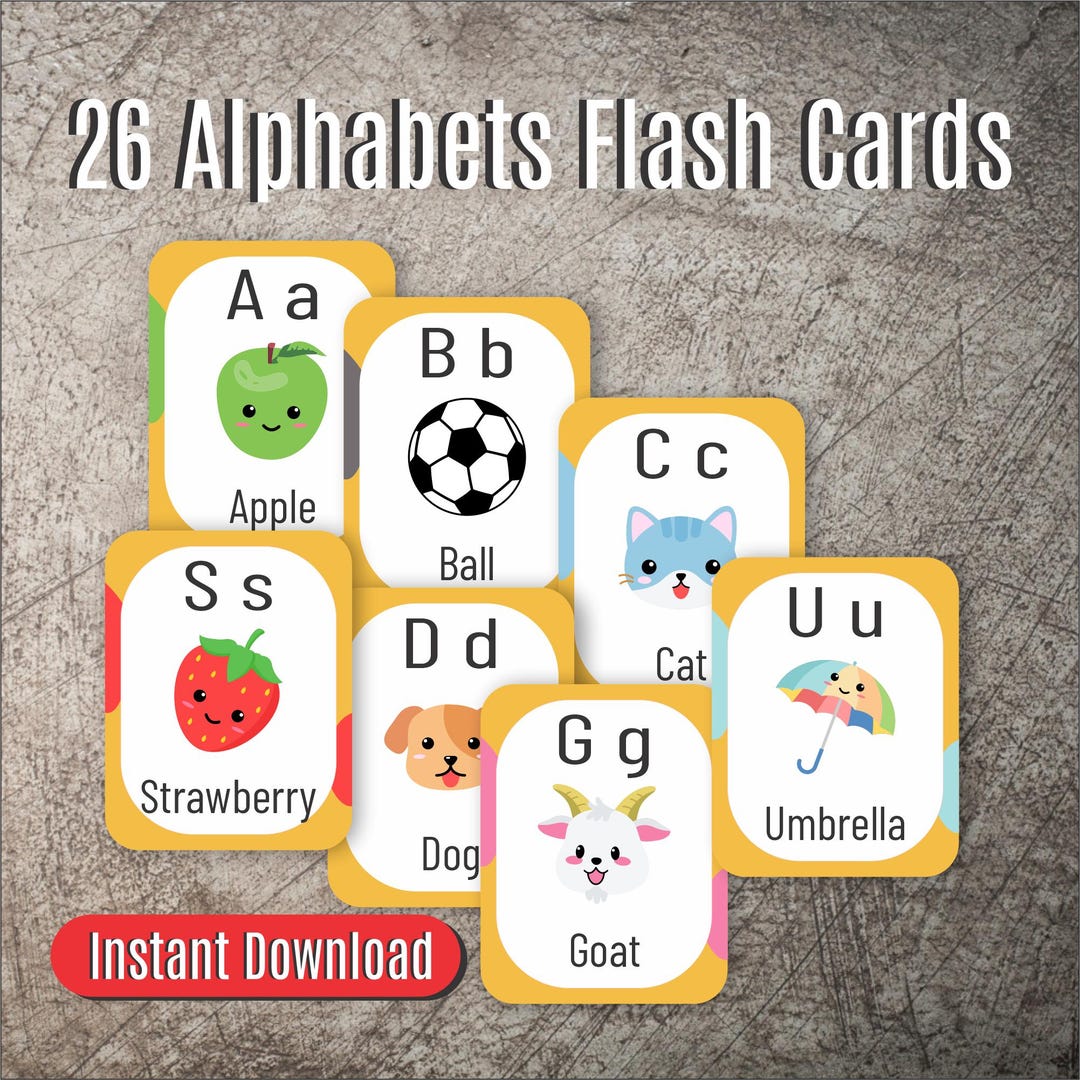 26 ABC Flash Cards Alphabet Digital Printable Montessori Learning A-Z ...