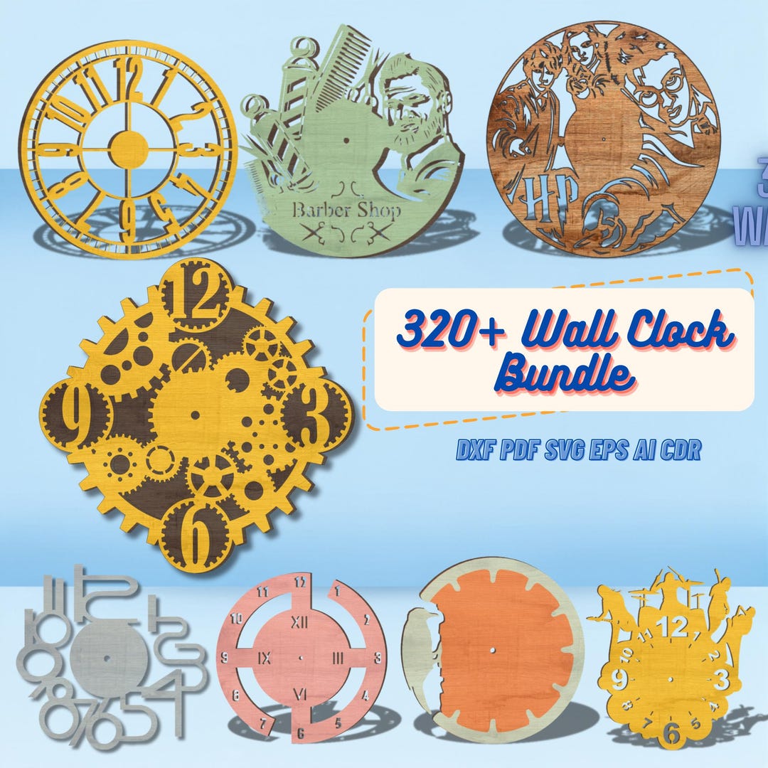 320+ Laser Cut File Wall Clocks Bundle DXF SWG CDR for CO2 Cutting ...