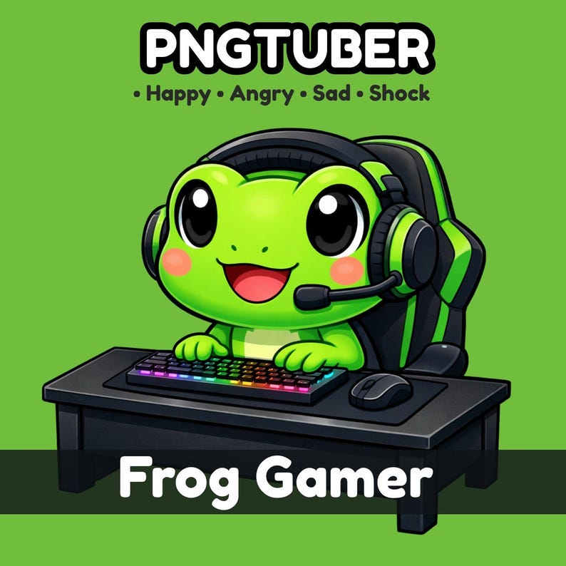 Frog Gamer Pngtuber Avatar | Reactive Pngtuber for Veadotube Mini ...