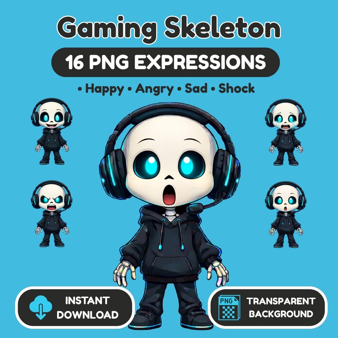 Gaming Skeleton Pngtuber Avatar – 16 Expressions, Vtube Ready (digital ...