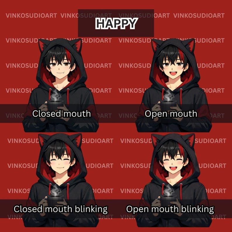 Anime Cat Hoodie Boy Pngtuber Model – Kenta, 16 Expressions (digital ...