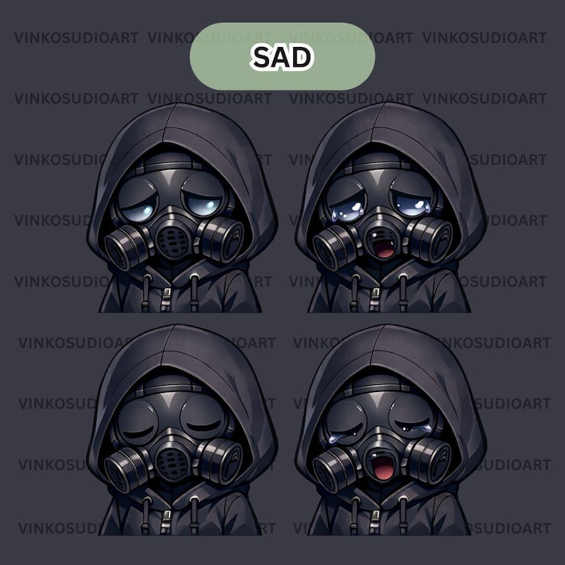Hooded Gas Mask Pngtuber Avatar | Reactive Vtuber, 16 Expressions - Etsy