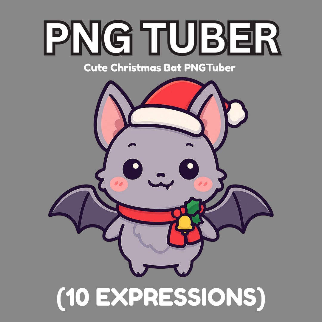 Christmas Bat Pngtuber Model | Kawaii 10-expression Pack (digital ...