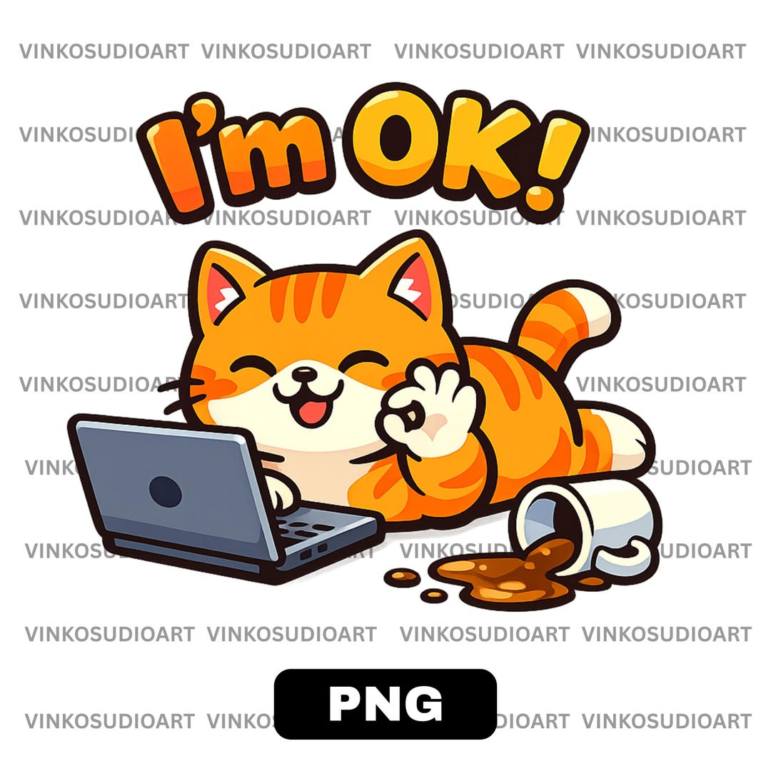 Funny Overworked Cat PNG | WFH Coffee Spill Design (digital Download ...