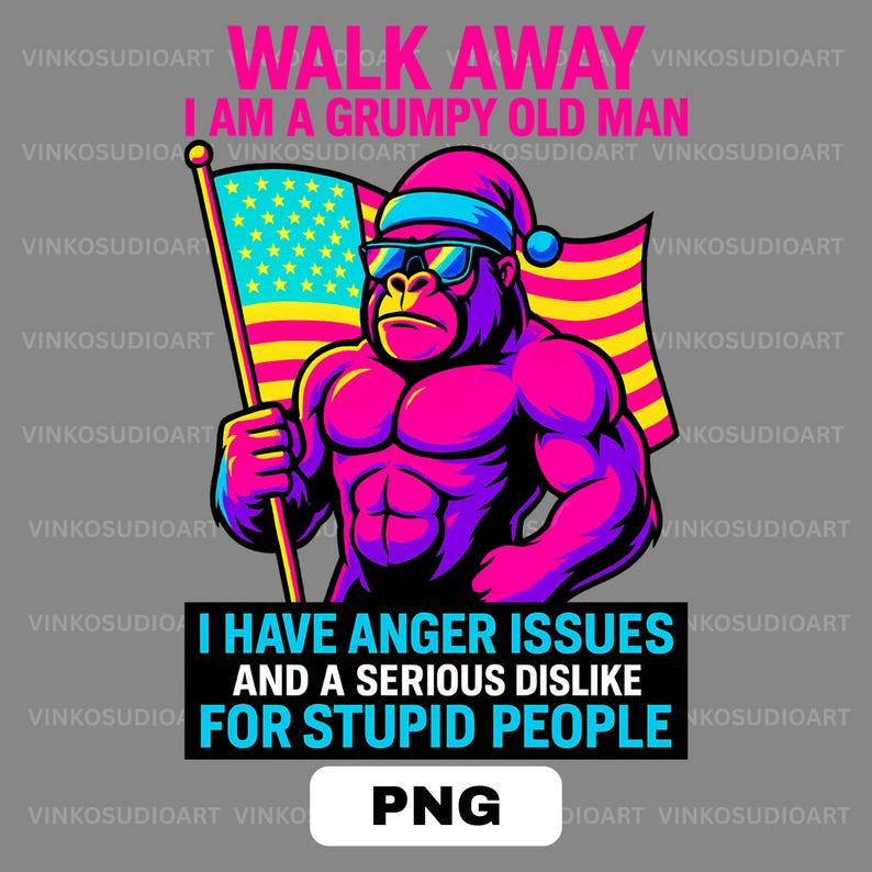 Grumpy Old Man Gorilla USA Flag PNG, Funny Dad Gift (digital Download ...