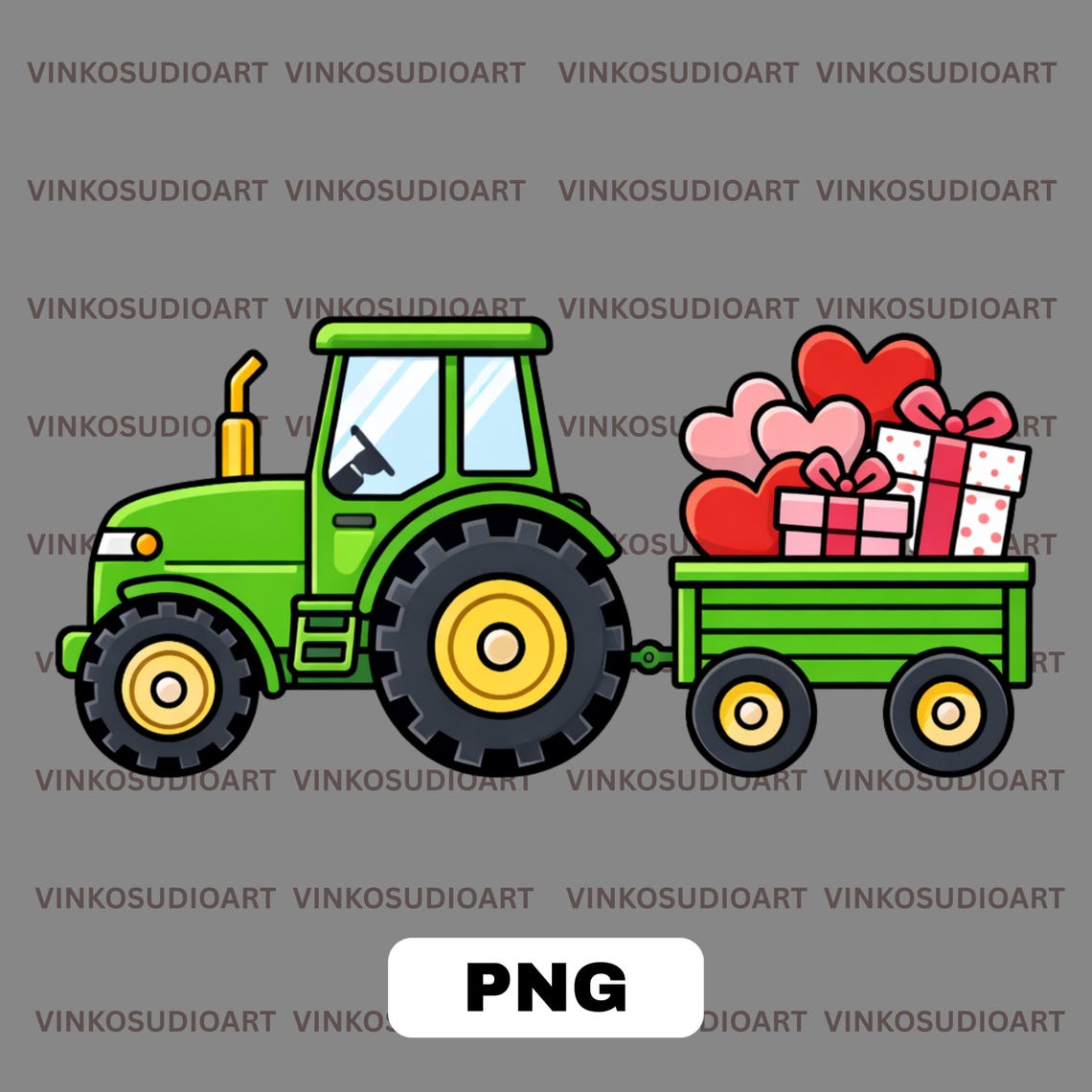 Valentine’s Day Tractor PNG | Cute Farm Tractor With Hearts | Kids ...