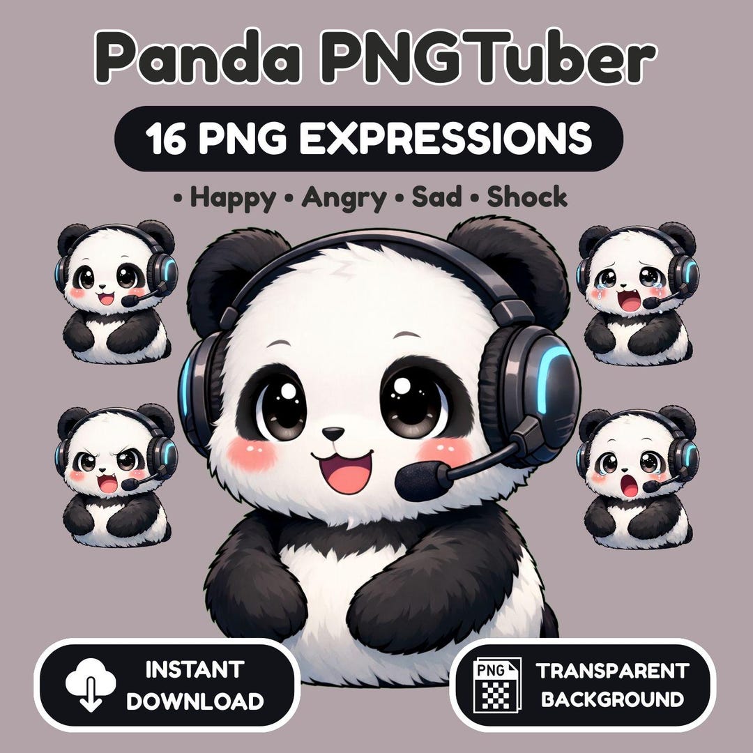 Panda Pngtuber Avatar | Reactive Pngtuber for Veadotube Mini | Vtuber ...