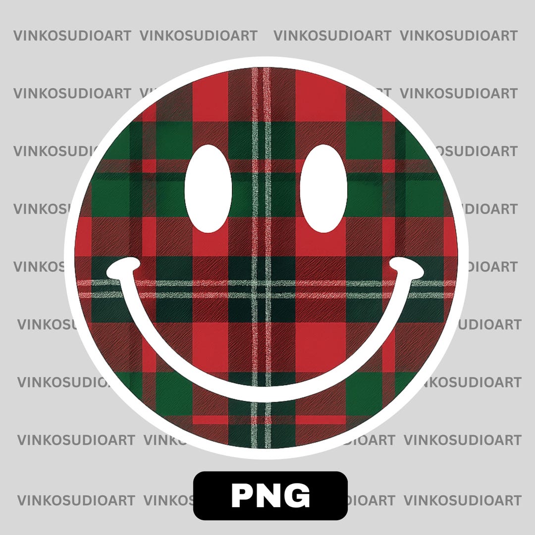 Christmas Plaid Smiley Face PNG, Tartan Holiday Design - Etsy