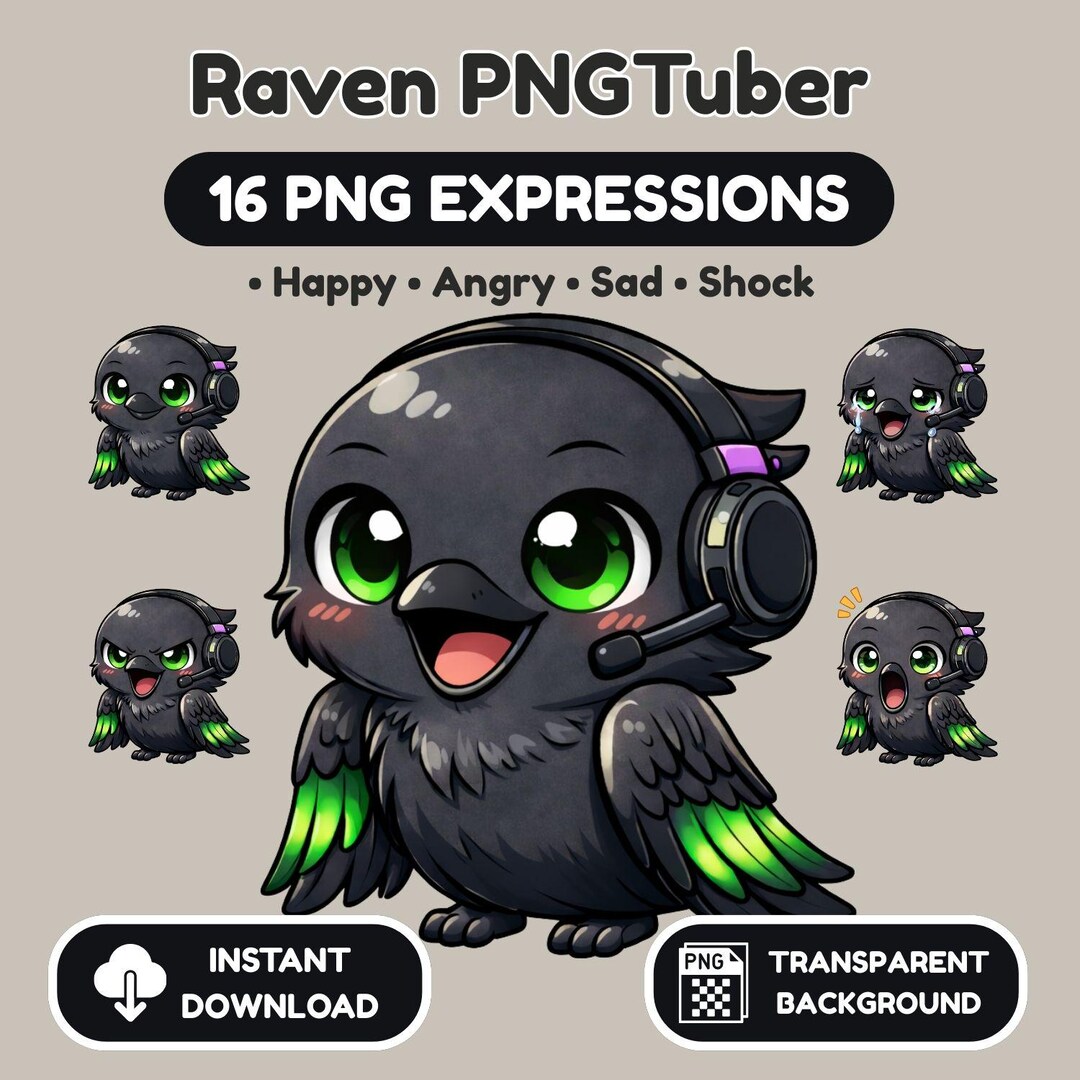 Raven Pngtuber Avatar | Reactive Pngtuber for Veadotube Mini | Vtuber ...