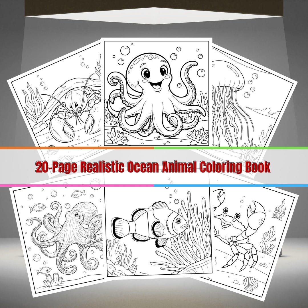 Ocean Animal Coloring Book for Kids: Realistic Sea Creatures (20-page ...